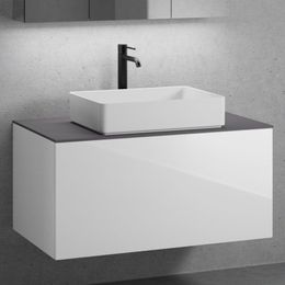 neoro n50 Unterschrank B: 100 cm mit 1 Auszug, Waschtisch B: 58 cm wei&szlig; matt,, BN0065WM+BN0433WH+BN0403GR,
