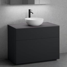 neoro n50 Unterschrank B: 100 cm mit 2 Ausz&uuml;gen, Waschtisch &Oslash; 45 cm wei&szlig; matt,, BN0106WM+BN0443BM+BN0403GR,