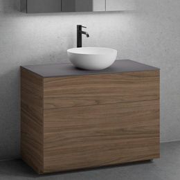 neoro n50 Unterschrank B: 100 cm mit 2 Ausz&uuml;gen, Waschtisch &Oslash; 45 cm wei&szlig; matt,, BN0106WM+BN0443WL+BN0403GR,