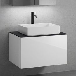 neoro n50 Unterschrank B: 80 cm mit 1 Auszug, Waschtisch B: 58 cm wei&szlig; matt,, BN0065WM+BN0432WH+BN0402BM,