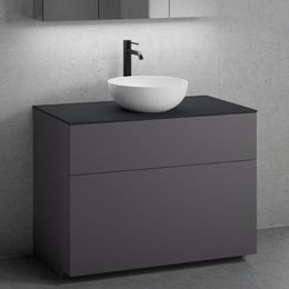 neoro n50 Unterschrank B: 100 cm mit 2 Ausz&uuml;gen, Waschtisch &Oslash; 40 cm wei&szlig; matt,, BN0064WM+BN0443GR+BN0403BM,