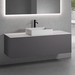 neoro n50 Unterschrank B: 160 cm mit 1 Auszug, Waschtisch B: 58 cm wei&szlig; matt,, BN0065WM+BN0495GR+BN0405WM,