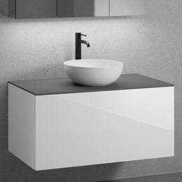neoro n50 Unterschrank B: 100 cm mit 1 Auszug, Waschtisch &Oslash; 45 cm wei&szlig; matt,, BN0106WM+BN0433WH+BN0403GR,