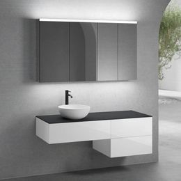 neoro n50 M&ouml;belanlage B: 140 cm mit 3 Ausz&uuml;gen, Waschtisch &Oslash; 40 cm wei&szlig; matt, mit Spiegelschrank f&uuml;r die Schweiz,,