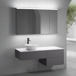 neoro n50 M&ouml;belanlage B: 140 cm mit 3 Ausz&uuml;gen, Waschtisch &Oslash; 45 cm wei&szlig; matt, mit Spiegelschrank f&uuml;r die Schweiz,,