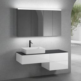 neoro n50 M&ouml;belanlage B: 140 cm mit 3 Ausz&uuml;gen, Waschtisch B: 58 cm wei&szlig; matt, mit Spiegelschrank f&uuml;r die Schweiz,,
