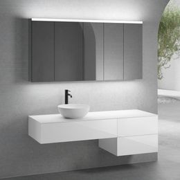 neoro n50 M&ouml;belanlage B: 160 cm mit 3 Ausz&uuml;gen, Waschtisch &Oslash; 40 cm wei&szlig; matt, mit Spiegelschrank,,