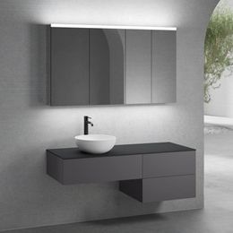 neoro n50 M&ouml;belanlage B: 140 cm mit 3 Ausz&uuml;gen, Waschtisch &Oslash; 45 cm wei&szlig; matt, mit Spiegelschrank,,