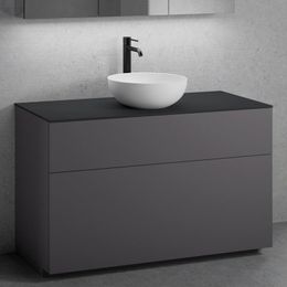 neoro n50 Unterschrank B: 120 cm mit 2 Ausz&uuml;gen, Waschtisch &Oslash; 40 cm wei&szlig; matt,, BN0064WM+BN0444GR+BN0404BM,
