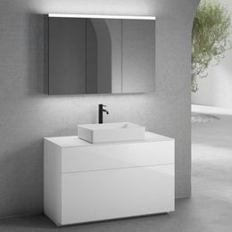neoro n50 Unterschrank B: 120 cm mit 2 Ausz&uuml;gen, Waschtisch B: 58 cm wei&szlig; matt, mit Spiegelschrank,, BN0065WM+BN0444WH+BN0404WM+BN0475MI,