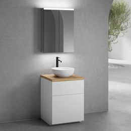 neoro n50 Unterschrank B: 60 cm mit 2 Ausz&uuml;gen, Waschtisch &Oslash; 40 cm wei&szlig; matt, mit Spiegelschrank f&uuml;r die Schweiz,,