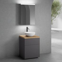 neoro n50 Unterschrank B: 60 cm mit 2 Ausz&uuml;gen, Waschtisch &Oslash; 45 cm wei&szlig; matt, mit Spiegelschrank f&uuml;r die Schweiz,,