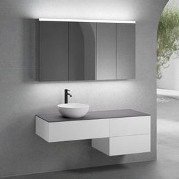 neoro n50 M&ouml;belanlage B: 140 cm mit 3 Ausz&uuml;gen, Waschtisch &Oslash; 40 cm wei&szlig; matt, mit Spiegelschrank,,