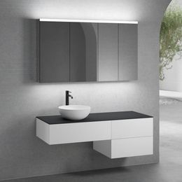 neoro n50 M&ouml;belanlage B: 140 cm mit 3 Ausz&uuml;gen, Waschtisch &Oslash; 40 cm wei&szlig; matt, mit Spiegelschrank,,