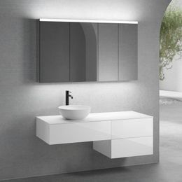 neoro n50 M&ouml;belanlage B: 140 cm mit 3 Ausz&uuml;gen, Waschtisch &Oslash; 45 cm wei&szlig; matt, mit Spiegelschrank,,