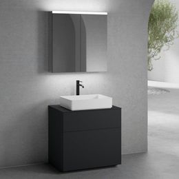 neoro n50 Unterschrank B: 80 cm mit 2 Ausz&uuml;gen, Waschtisch B: 58 cm wei&szlig; matt, mit Spiegelschrank,, BN0065WM+BN0442BM+BN0402BM+BN0473MI,