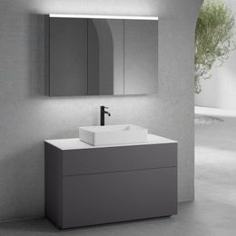 neoro n50 Unterschrank B: 120 cm mit 2 Ausz&uuml;gen, Waschtisch B: 58 cm wei&szlig; matt, mit Spiegelschrank,, BN0065WM+BN0444GR+BN0404WH+BN0475MI,