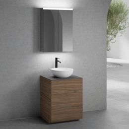 neoro n50 Unterschrank B: 60 cm mit 2 Ausz&uuml;gen, Waschtisch &Oslash; 45 cm wei&szlig; matt, mit Spiegelschrank,, BN0106WM+BN0441WL+BN0401GR+BN0472MI,