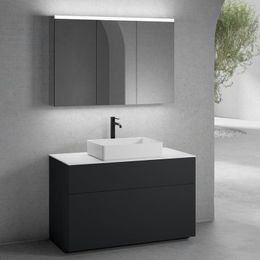 neoro n50 Unterschrank B: 120 cm mit 2 Ausz&uuml;gen, Waschtisch B: 58 cm wei&szlig; matt, mit Spiegelschrank,, BN0065WM+BN0444BM+BN0404WH+BN0475MI,