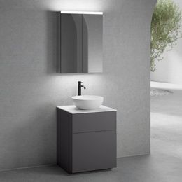 neoro n50 Unterschrank B: 60 cm mit 2 Ausz&uuml;gen, Waschtisch &Oslash; 40 cm wei&szlig; matt, mit Spiegelschrank,, BN0064WM+BN0441GR+BN0401WM+BN0472MI,