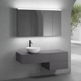 neoro n50 M&ouml;belanlage B: 140 cm mit 3 Ausz&uuml;gen, Waschtisch &Oslash; 45 cm wei&szlig; matt, mit Spiegelschrank,,