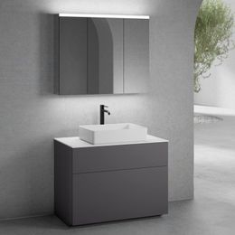 neoro n50 Unterschrank B: 100 cm mit 2 Ausz&uuml;gen, Waschtisch B: 58 cm wei&szlig; matt, mit Spiegelschrank,, BN0065WM+BN0443GR+BN0403WH+BN0474MI,