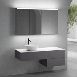 neoro n50 M&ouml;belanlage B: 140 cm mit 3 Ausz&uuml;gen, Waschtisch &Oslash; 45 cm wei&szlig; matt, mit Spiegelschrank,,