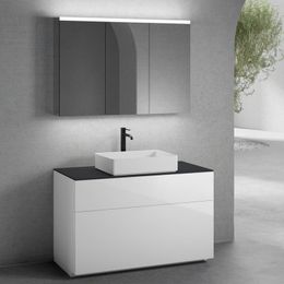 neoro n50 Unterschrank B: 120 cm mit 2 Ausz&uuml;gen, Waschtisch B: 58 cm wei&szlig; matt, mit Spiegelschrank,, BN0065WM+BN0444WH+BN0404BM+BN0475MI,