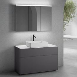 neoro n50 Unterschrank B: 120 cm mit 2 Ausz&uuml;gen, Waschtisch B: 58 cm wei&szlig; matt, mit Spiegelschrank,, BN0065WM+BN0444GR+BN0404WM+BN0475MI,