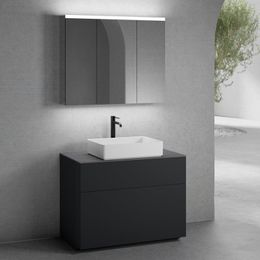 neoro n50 Unterschrank B: 100 cm mit 2 Ausz&uuml;gen, Waschtisch B: 58 cm wei&szlig; matt, mit Spiegelschrank,, BN0065WM+BN0443BM+BN0403GR+BN0474MI,