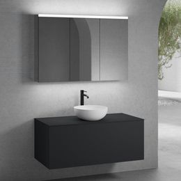 neoro n50 Unterschrank B: 120 cm mit 1 Auszug, Waschtisch &Oslash; 40 cm wei&szlig; matt, mit Spiegelschrank,, BN0064WM+BN0434BM+BN0404BM+BN0475MI,
