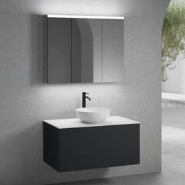 neoro n50 Unterschrank B: 100 cm mit 1 Auszug, Waschtisch &Oslash; 40 cm wei&szlig; matt, mit Spiegelschrank,, BN0064WM+BN0433BM+BN0403WM+BN0474MI,