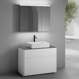 neoro n50 Unterschrank B: 100 cm mit 2 Ausz&uuml;gen, Waschtisch B: 58 cm wei&szlig; matt, mit Spiegelschrank,, BN0065WM+BN0443WM+BN0403GR+BN0474MI,