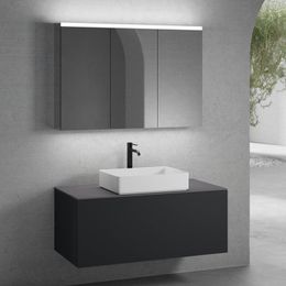 neoro n50 Unterschrank B: 120 cm mit 1 Auszug, Waschtisch B: 58 cm wei&szlig; matt, mit Spiegelschrank,, BN0065WM+BN0434BM+BN0404GR+BN0475MI,