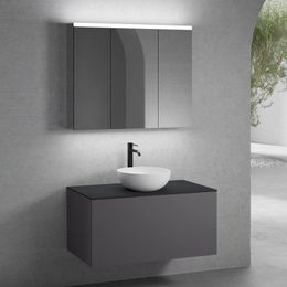neoro n50 Unterschrank B: 100 cm mit 1 Auszug, Waschtisch &Oslash; 40 cm wei&szlig; matt, mit Spiegelschrank,, BN0064WM+BN0433GR+BN0403BM+BN0474MI,