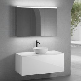 neoro n50 Unterschrank B: 120 cm mit 1 Auszug, Waschtisch &Oslash; 45 cm wei&szlig; matt, mit Spiegelschrank f&uuml;r die Schweiz,, BN0106WM+BN0434WH+BN0404WH+BN0488MI,