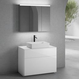neoro n50 Unterschrank B: 100 cm mit 2 Ausz&uuml;gen, Waschtisch B: 58 cm wei&szlig; matt, mit Spiegelschrank,, BN0065WM+BN0443WH+BN0403WM+BN0474MI,