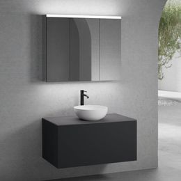 neoro n50 Unterschrank B: 100 cm mit 1 Auszug, Waschtisch &Oslash; 40 cm wei&szlig; matt, mit Spiegelschrank,, BN0064WM+BN0433BM+BN0403GR+BN0474MI,
