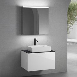 neoro n50 Unterschrank B: 80 cm mit 1 Auszug, Waschtisch B: 58 cm wei&szlig; matt, mit Spiegelschrank,, BN0065WM+BN0432WH+BN0402BM+BN0473MI,