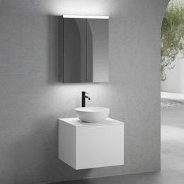 neoro n50 Unterschrank B: 60 cm mit 1 Auszug, Waschtisch &Oslash; 45 cm wei&szlig; matt, mit Spiegelschrank,, BN0106WM+BN0431WM+BN0401WH+BN0472MI,