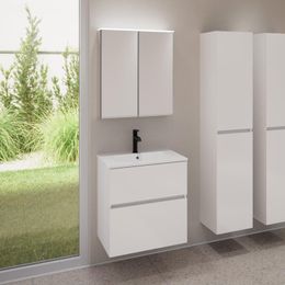 evineo ineo5 evo Unterschrank B: 60 cm mit 2 Ausz&uuml;gen, Slim-Waschtisch wei&szlig;, mit ineo Spiegelschrank,, BE0834WH+BE0956WH+BEA001MI,