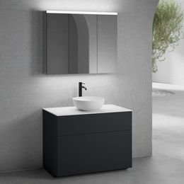 neoro n50 Unterschrank B: 100 cm mit 2 Ausz&uuml;gen, Waschtisch &Oslash; 40 cm wei&szlig; matt, mit Spiegelschrank f&uuml;r die Schweiz,,
