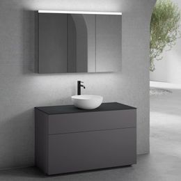 neoro n50 Unterschrank B: 120 cm mit 2 Ausz&uuml;gen, Waschtisch &Oslash; 40 cm wei&szlig; matt, mit Spiegelschrank,, BN0064WM+BN0444GR+BN0404BM+BN0475MI,