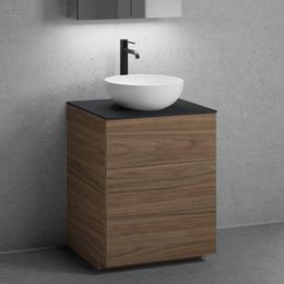 neoro n50 Unterschrank B: 60 cm mit 3 Ausz&uuml;gen, Waschtisch &Oslash; 45 cm wei&szlig; matt,, BN0106WM+BN0451WL+BN0401BM,