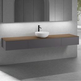 neoro n50 M&ouml;belanlage B: 220 cm mit 3 Ausz&uuml;gen, Waschtisch &Oslash; 45 cm wei&szlig; matt,, BN0106WM+2#BN0411GR+BN0413GR+BN0415WL,