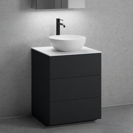 neoro n50 Unterschrank B: 60 cm mit 3 Ausz&uuml;gen, Waschtisch &Oslash; 40 cm wei&szlig; matt,, BN0064WM+BN0451BM+BN0401WM,
