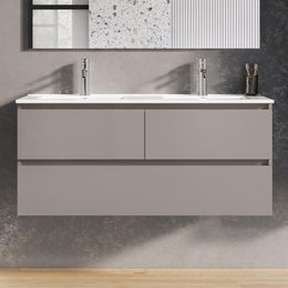 evineo ineo2 Waschtischunterschrank B: 121 cm, 3 Ausz&uuml;ge, mit Griffmulde, Doppelwaschtisch wei&szlig;,, BE0408WH+BE0703FM,