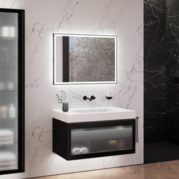 neoro n80 albus Unterschrank B: 100 cm mit 1 Auszug, mit profilierter Glasfront, mit Spiegel, Waschtisch area, BN0159WM+BN0433PG+BN0016MI,