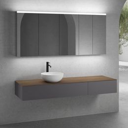neoro n50 M&ouml;belanlage B: 180 cm mit 2 Ausz&uuml;gen, Waschtisch &Oslash; 45 cm wei&szlig; matt, mit Spiegelschrank,,