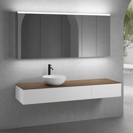 neoro n50 M&ouml;belanlage B: 180 cm mit 2 Ausz&uuml;gen, Waschtisch &Oslash; 45 cm wei&szlig; matt, mit Spiegelschrank,,